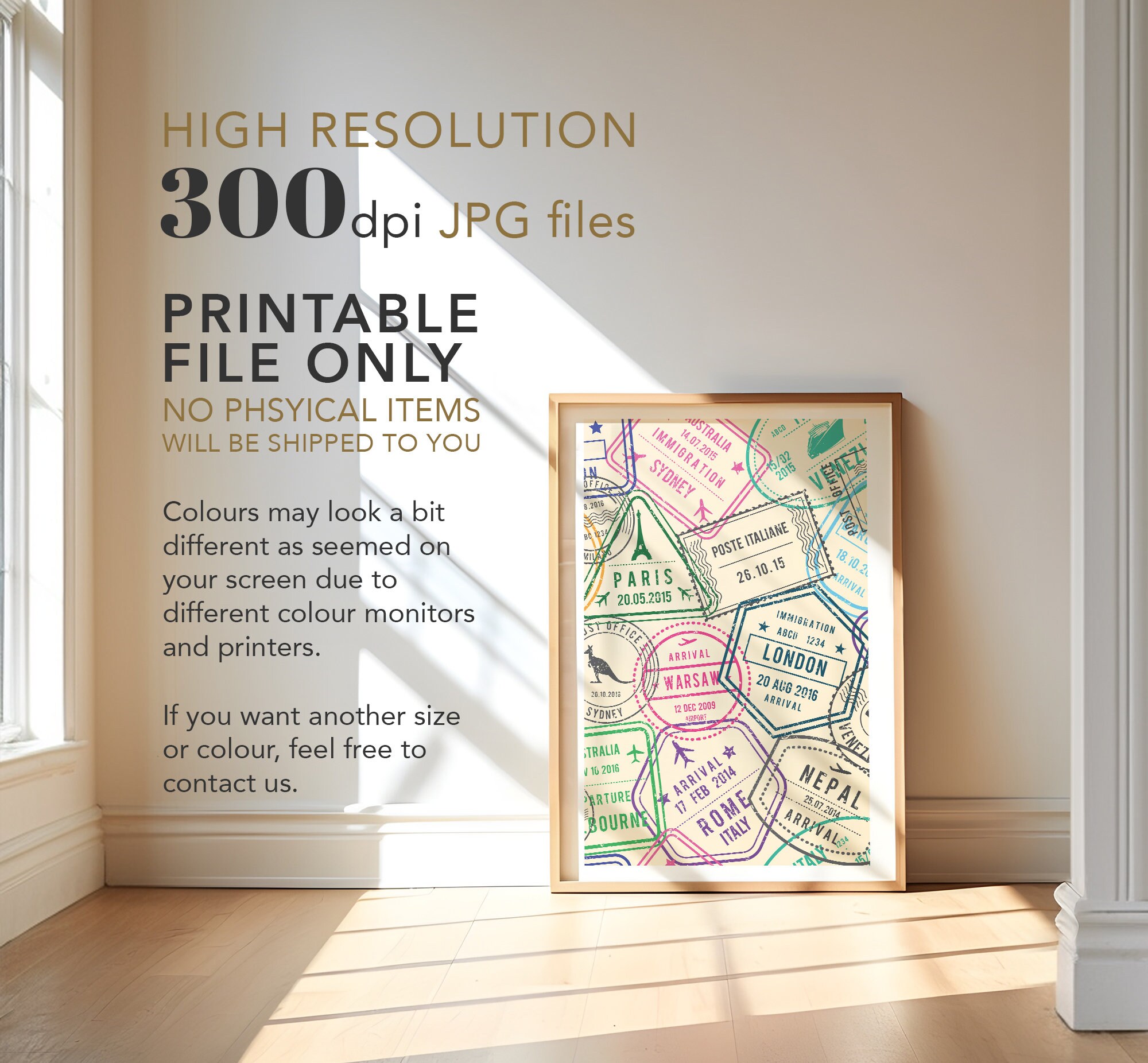 Printable Stamps Poster, Travel Print, Passport Stamps Poster, Digital ...