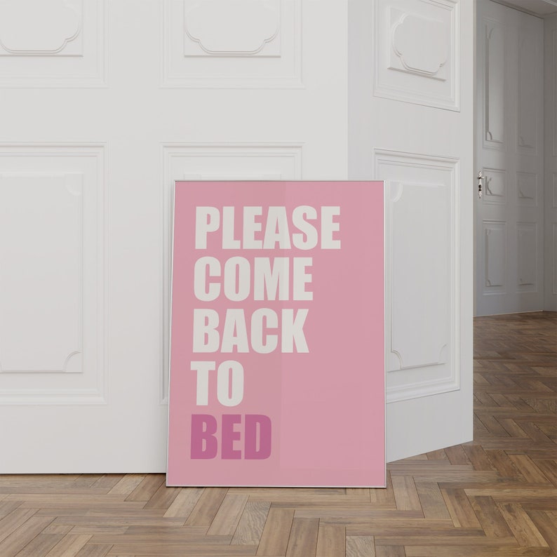 Come Back to Bed Print, Couples Wall Art, Above Bed Print, White & Pink ...