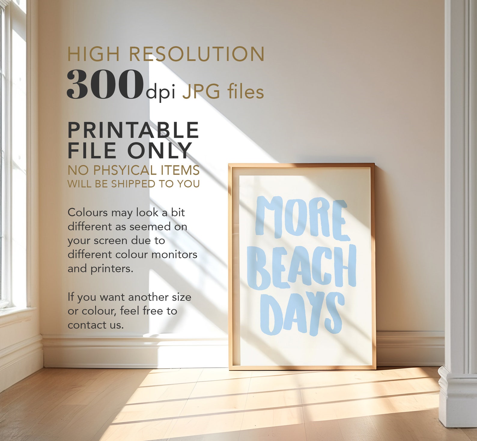 More Beach Days Print, Trendy Coastal Wall Art, Blue Typography Print ...