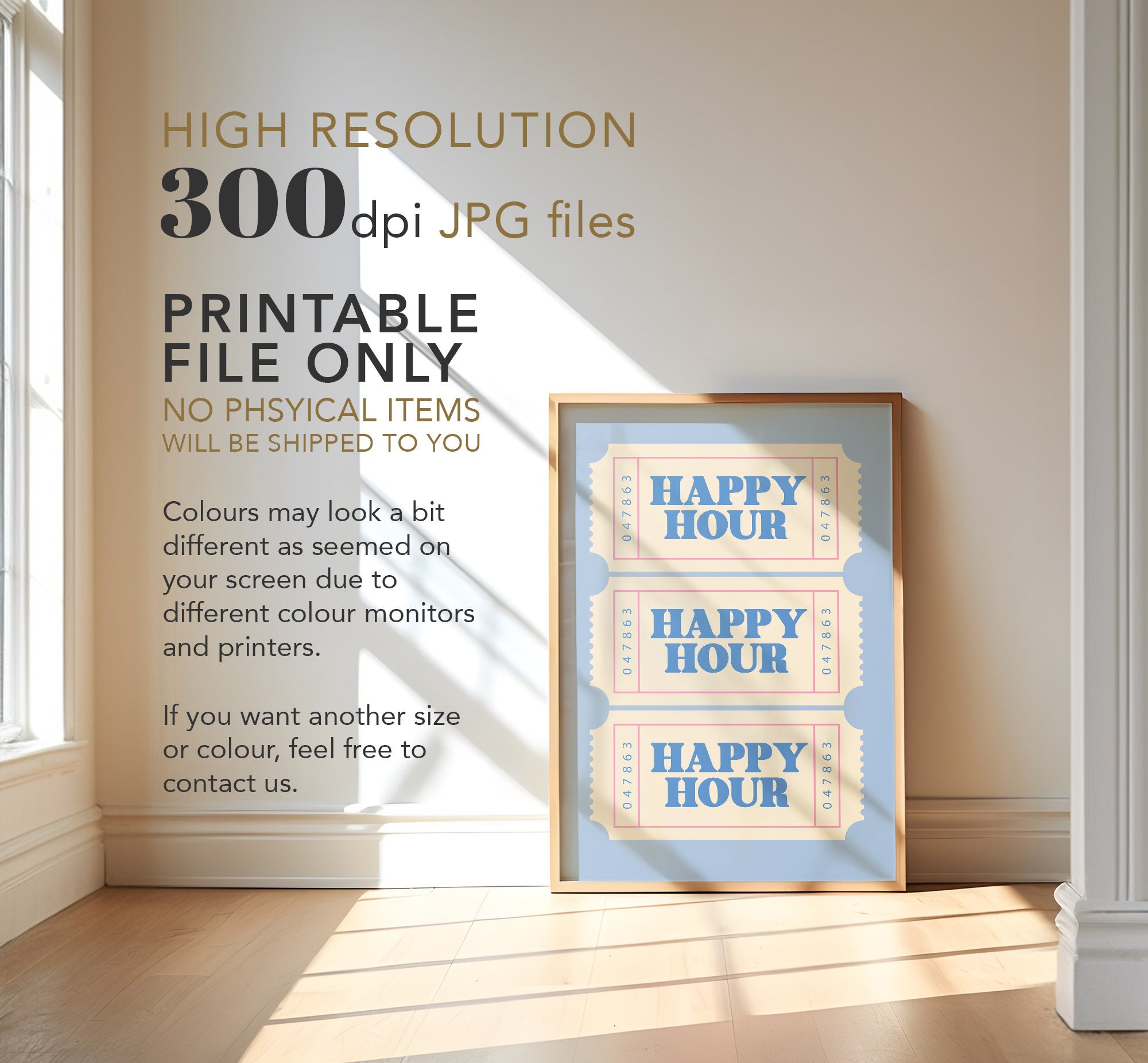 Happy Hour Ticket Print, Bar Cart Decor, Trendy Wall Art, Retro Ticket ...