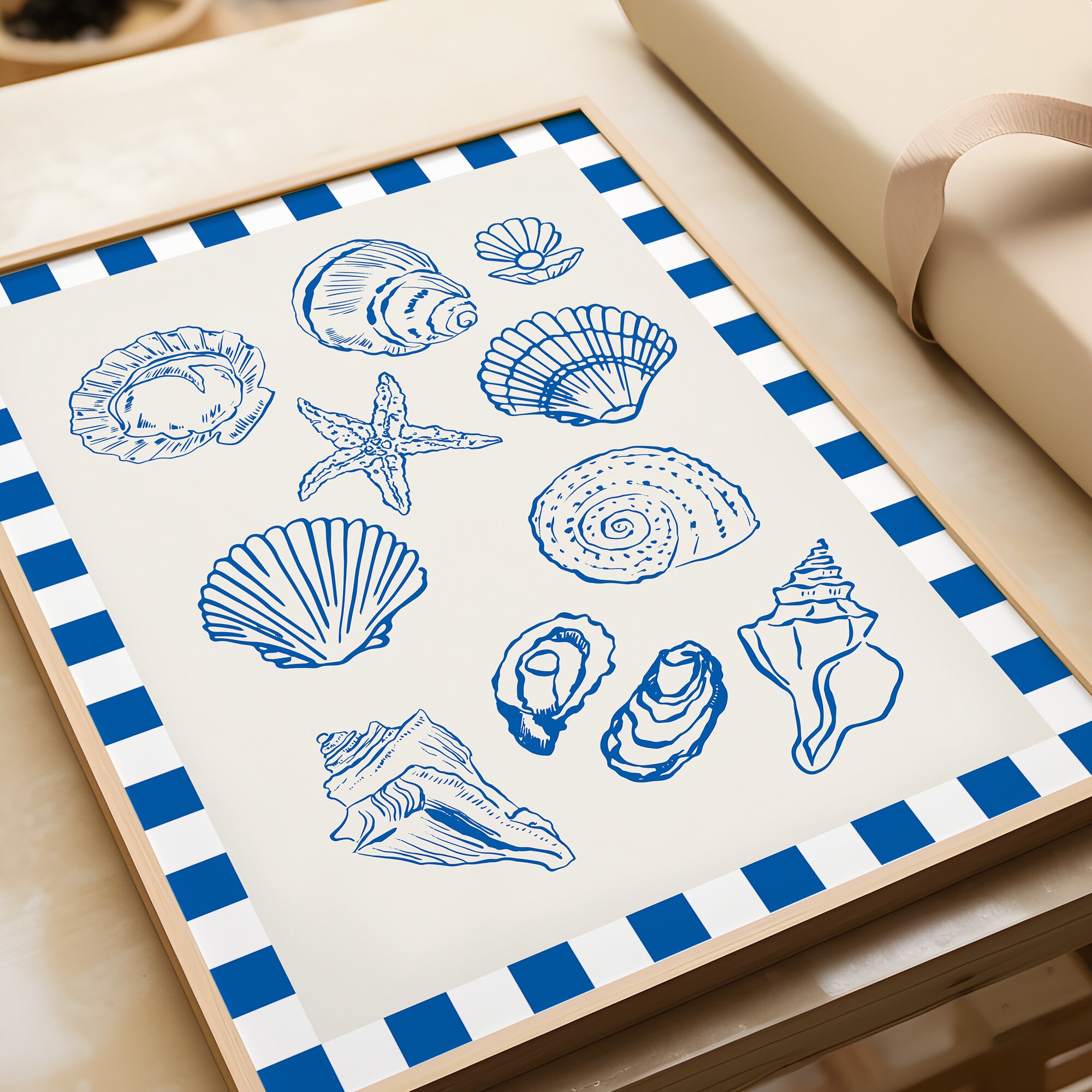 Seashells Blue Print, Digital Art Download, Coastal Wall Art, Blue Wall ...