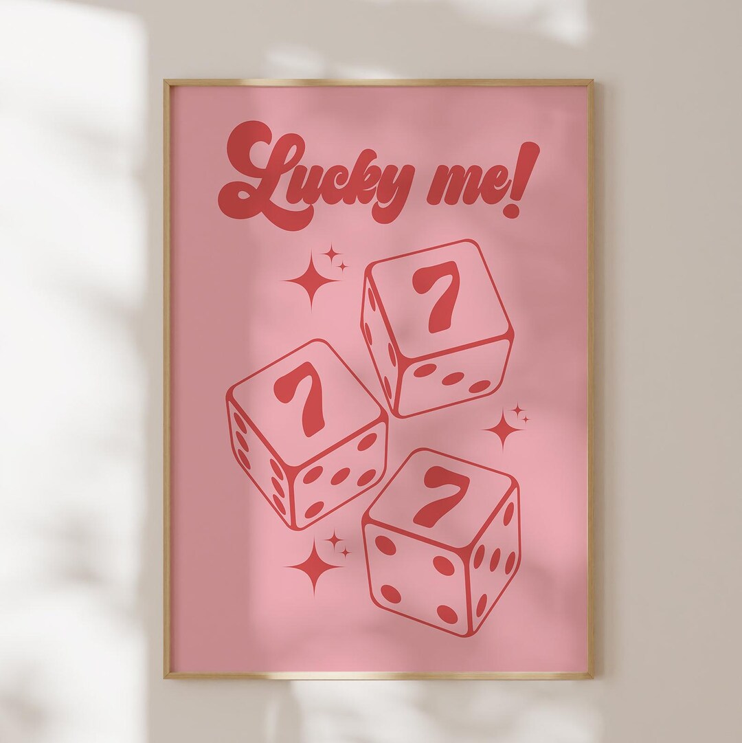 Lucky Seven Dice Poster, Retro Wall Art, Bar Cart Print, Pink Red Girly ...