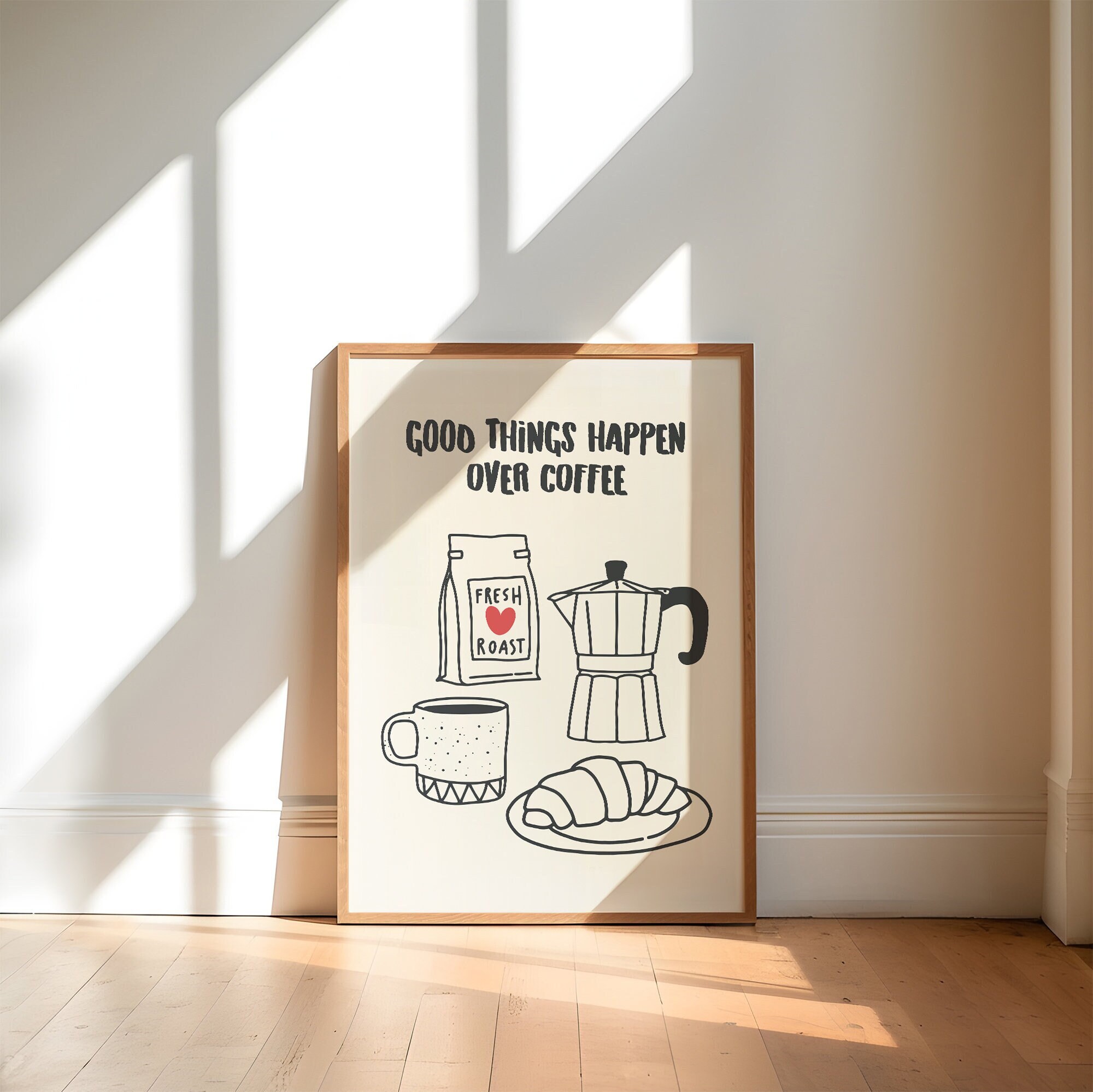 Retro Coffee Print, Printable Kitchen Wall Art, Moka Pot Espresso Art ...