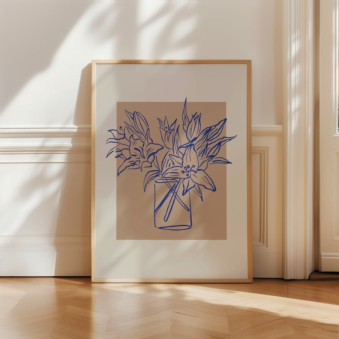 Blue Flower Vase Poster, Digital Download, Abstract Botanical Wall Art ...