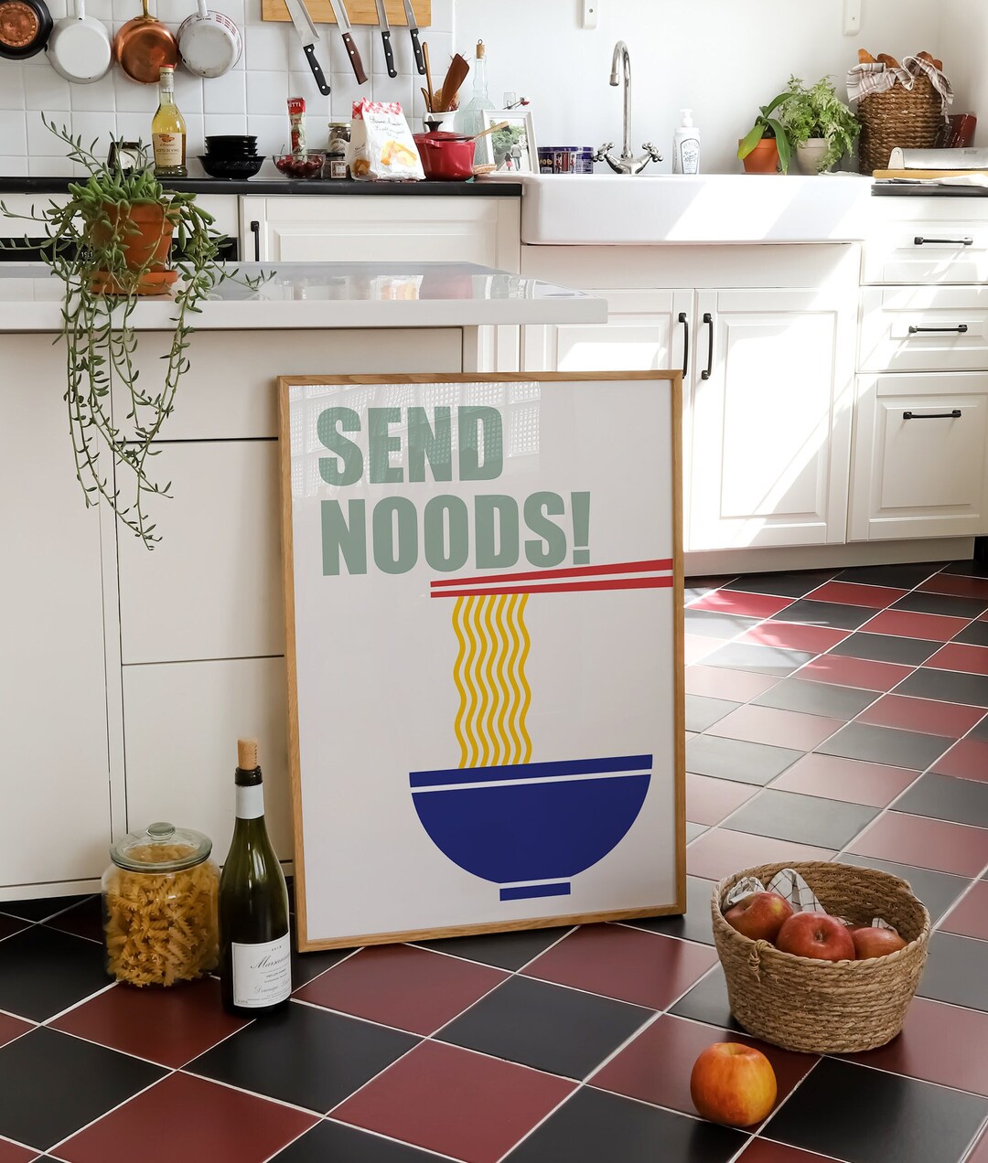 Send Noods Print, Asian Food Wall Art, Noodles Kitchen Poster, Quote ...