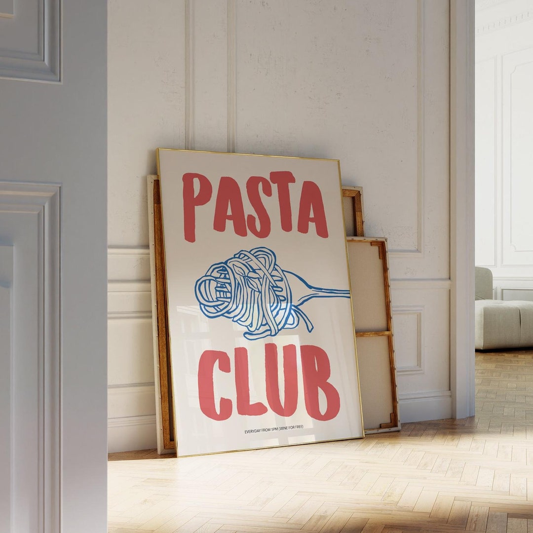 Hand Drawn Pasta Print, Pasta Club Poster, Modern Dinning Room Art ...