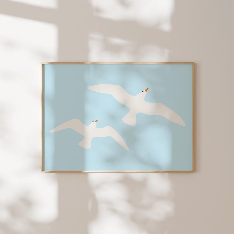 Seagull Art Print, Coastal Wall Art, Blue Beach House Decor, Nursery ...