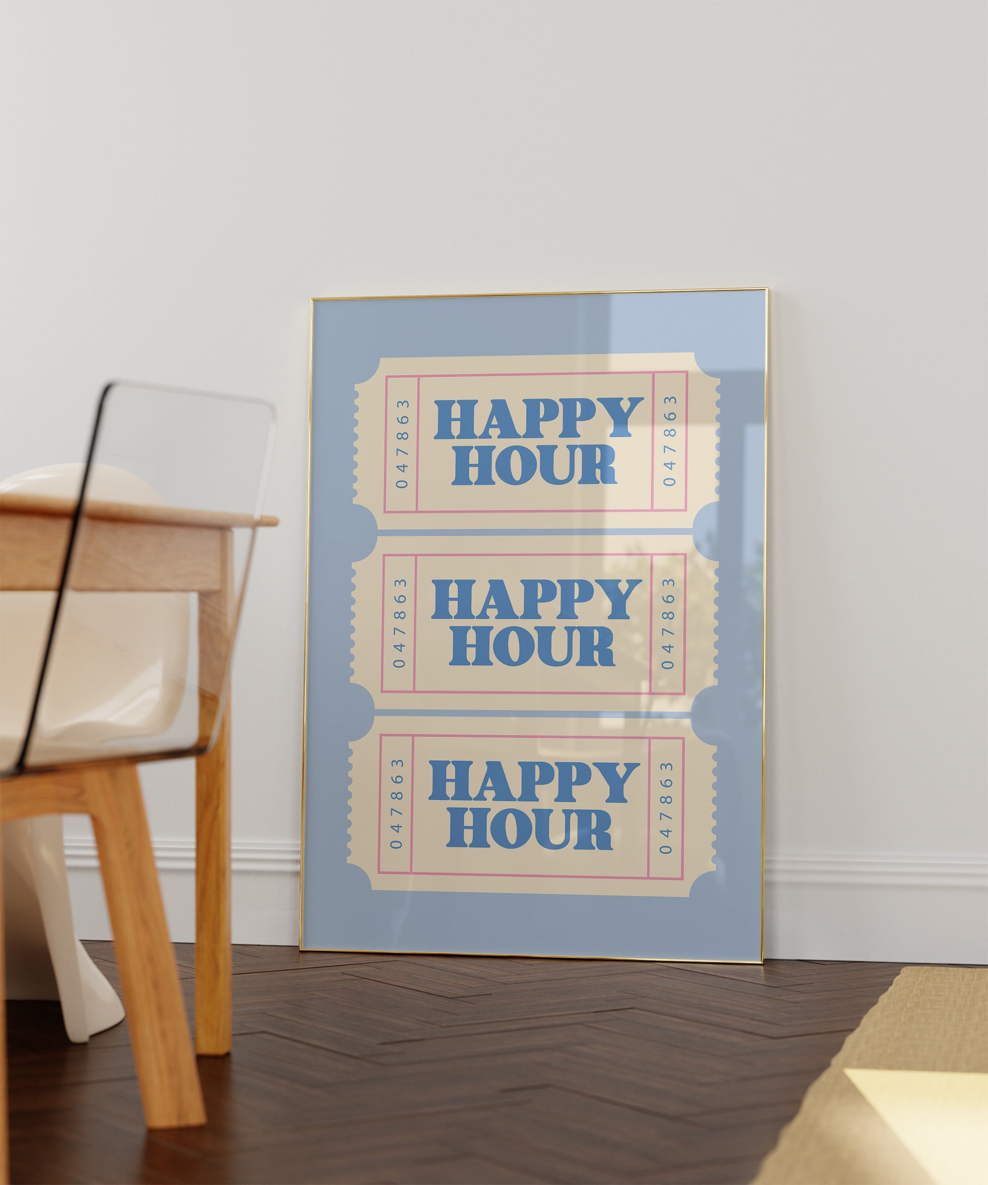Happy Hour Ticket Print, Bar Cart Decor, Trendy Wall Art, Retro Ticket ...
