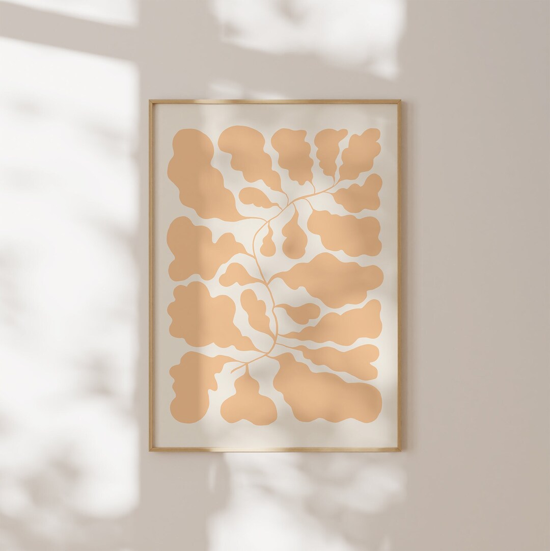 Abstract Botanical Wall Art, Peach Fuzz Floral Print, Mid Century ...