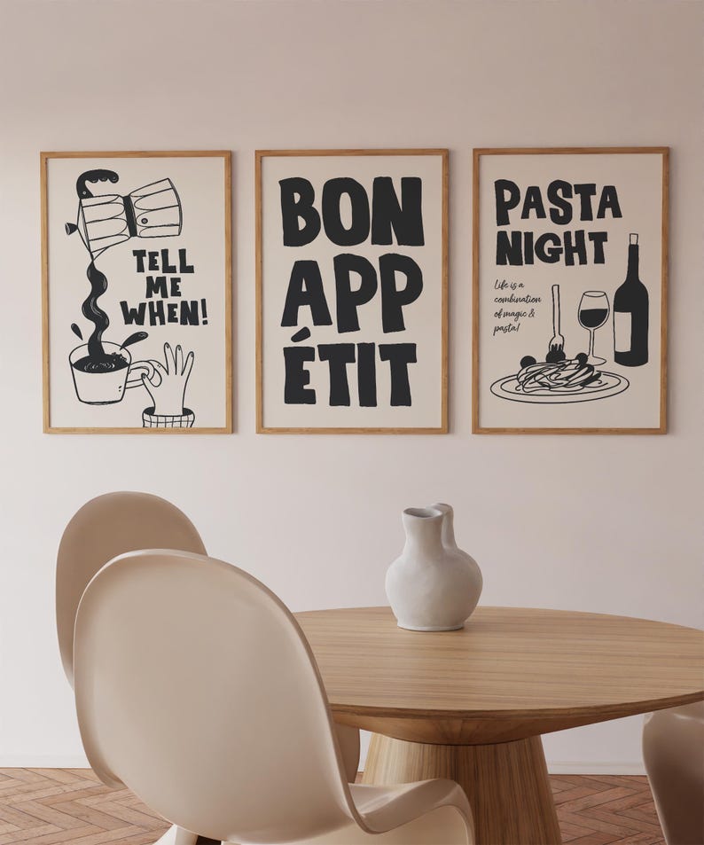 Retro Kitchen Print Set: Pasta, Coffee, Funny Food Art (digital Prints ...