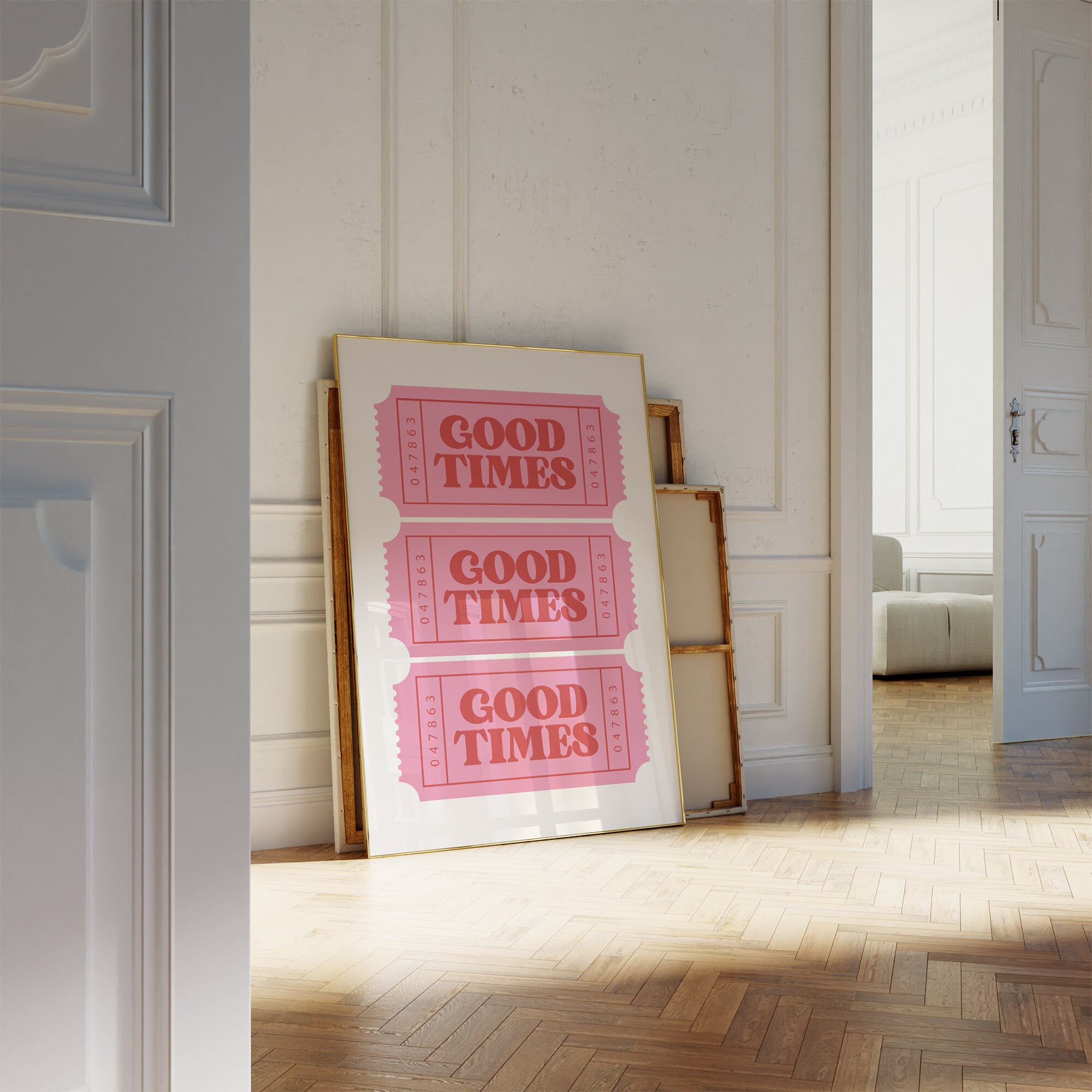 Good Times Ticket Print, Pink Trendy Wall Art, Retro Prints, Aesthetic ...