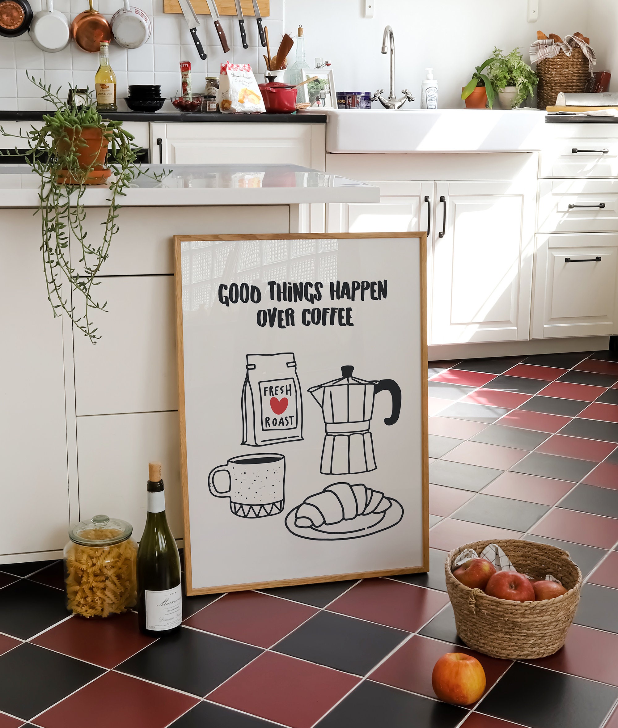 Retro Coffee Print, Printable Kitchen Wall Art, Moka Pot Espresso Art ...