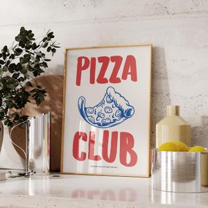 Hand Drawn Pizza Print, Pizza Club Poster, Modern Dinning Room Art ...