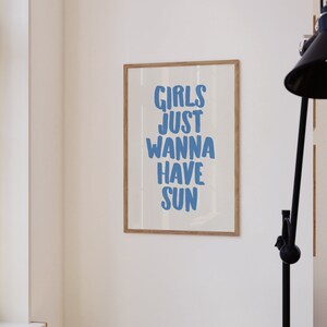 Girls Wanna Have Sun Print, Blue Coastal Typography (digital Download ...