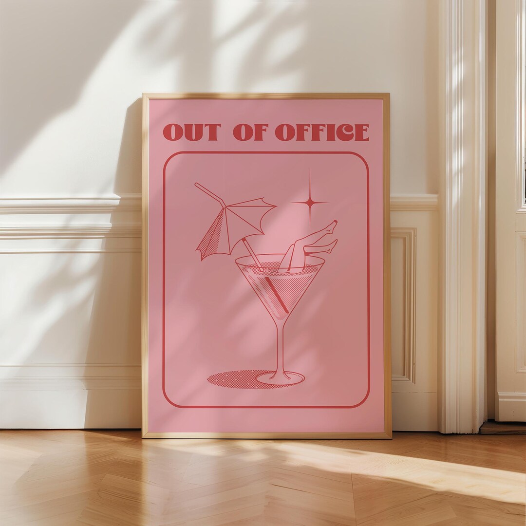 Retro Pink Cocktail Print: Funny Out of Office Wall Art (digital ...