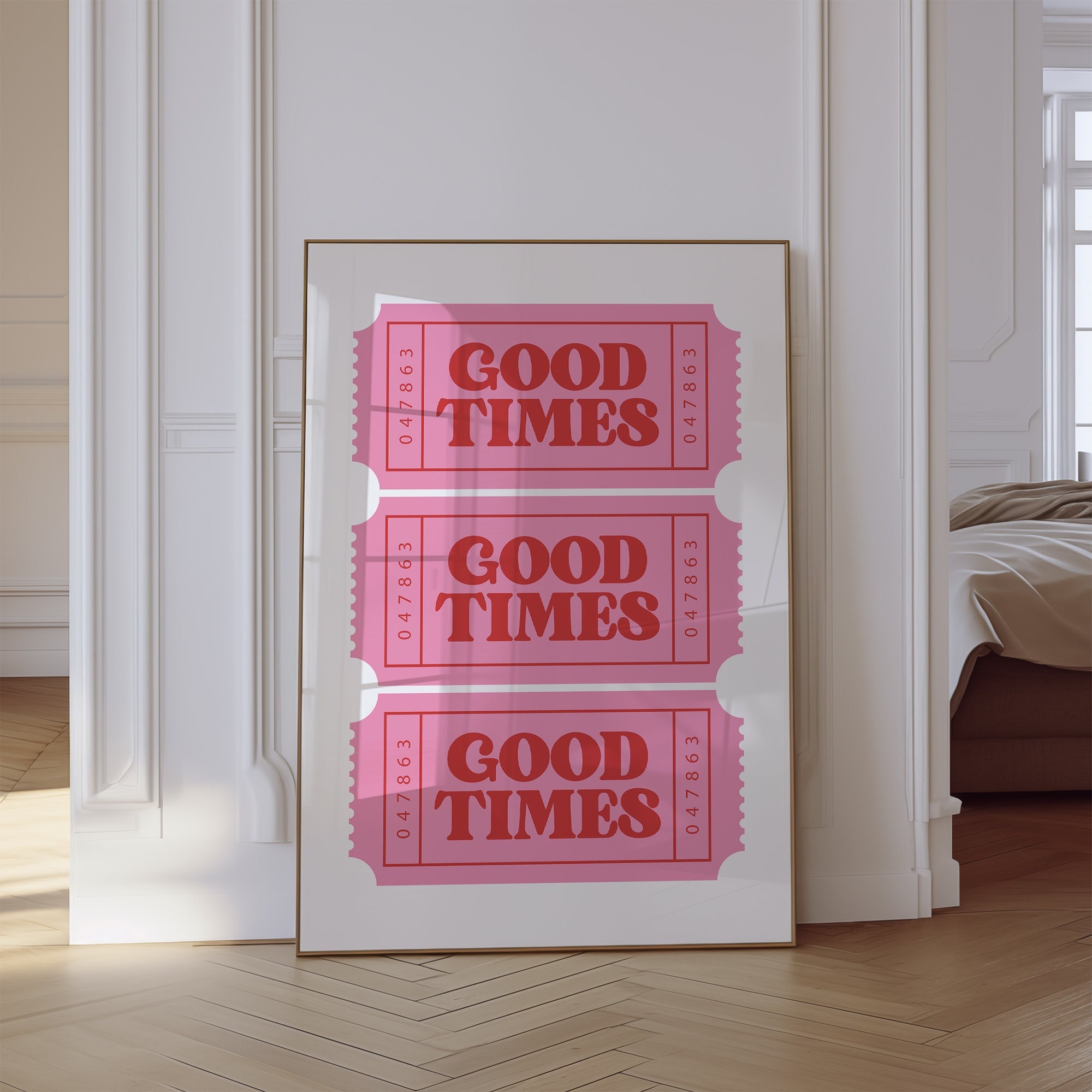 Good Times Ticket Print, Pink Trendy Wall Art, Retro Prints, Aesthetic ...
