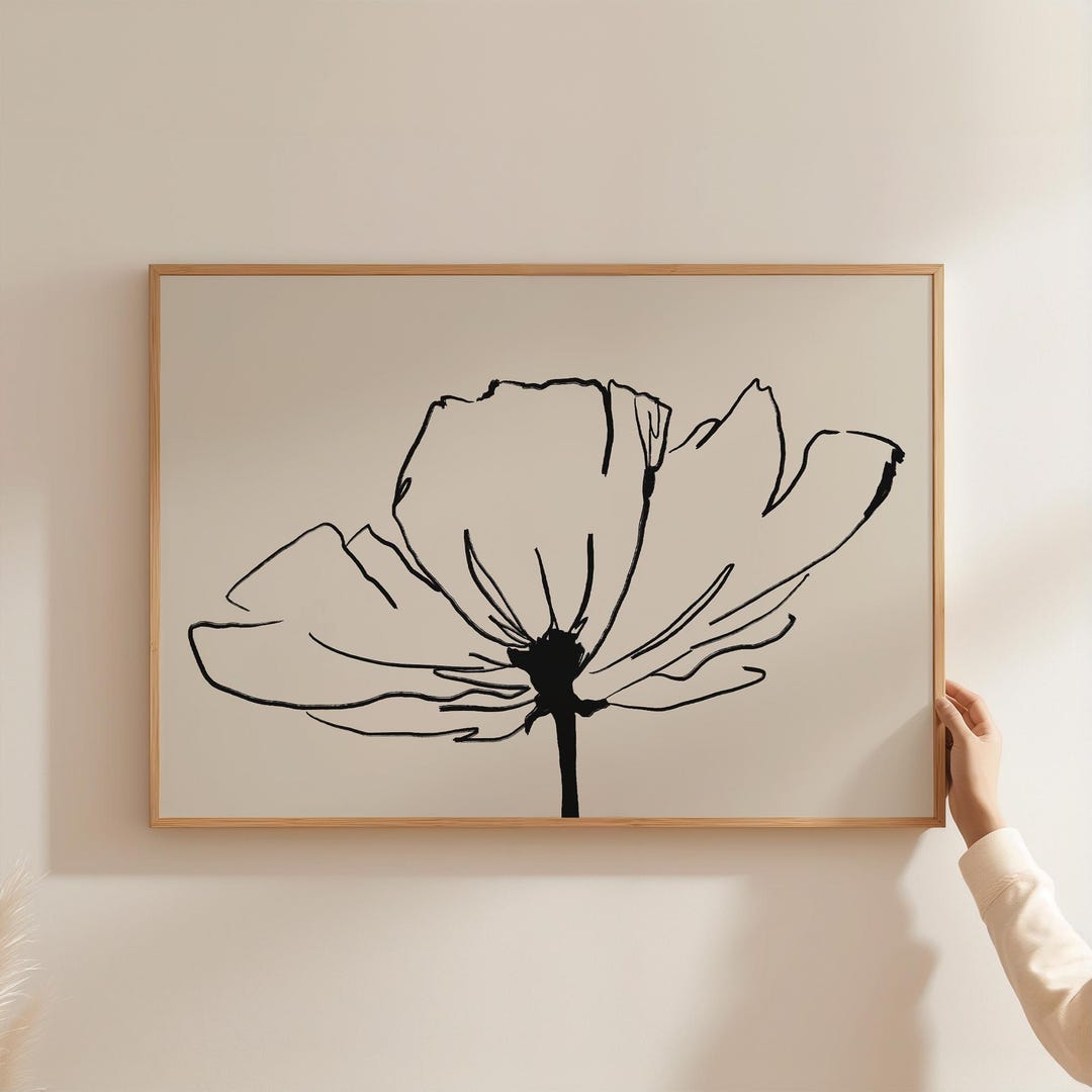 Flower Print, Minimalist Flower Poster, Earth Tones Botanical, Black ...