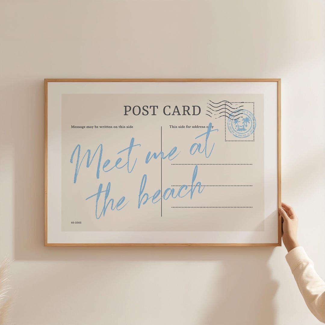 Meet Me at the Beach Trendy Post Card Print, Coastal Wall Art, Blue ...