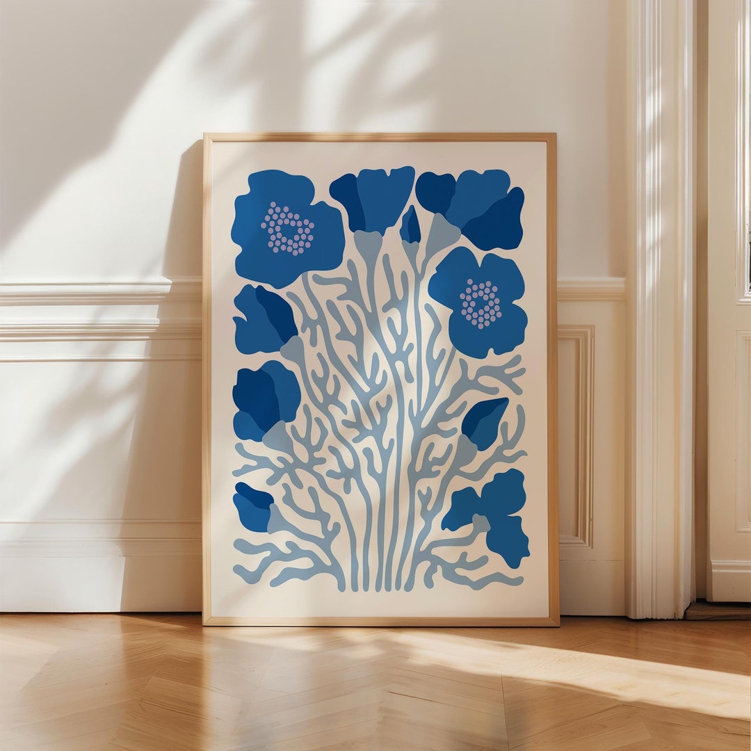 Poppies Blue Printable Wall Art, Botanical Print, Poppies Poster ...