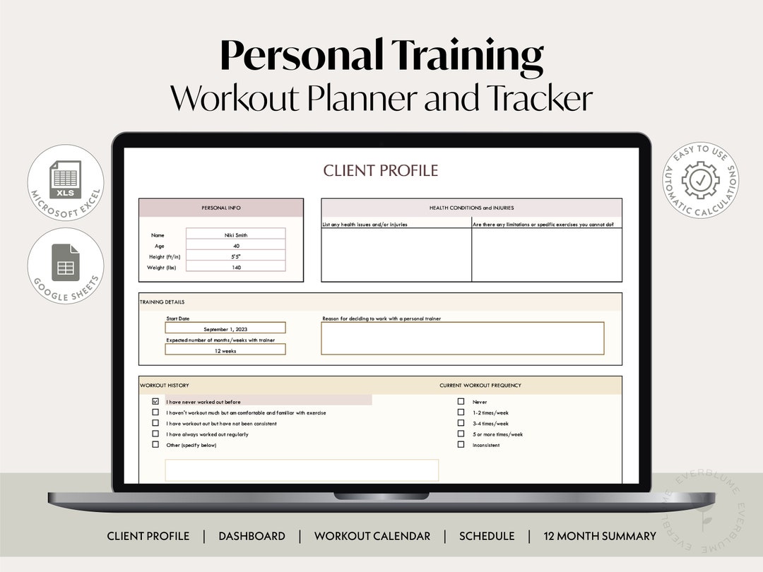 PERSONAL TRAINING TEMPLATE - Includes Google Sheets & Excel | Client ...