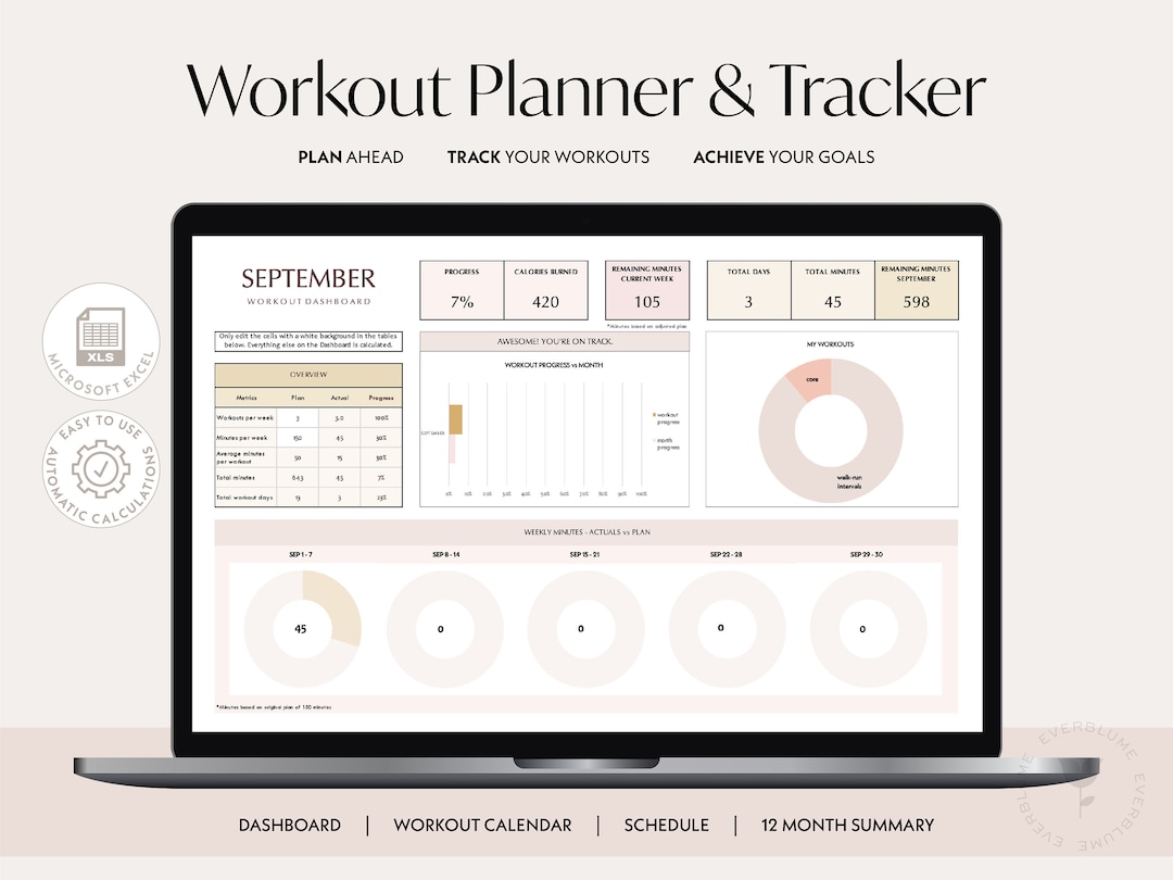 WORKOUT TRACKER Excel Spreadsheet Template, Workout Planner, Monthly ...