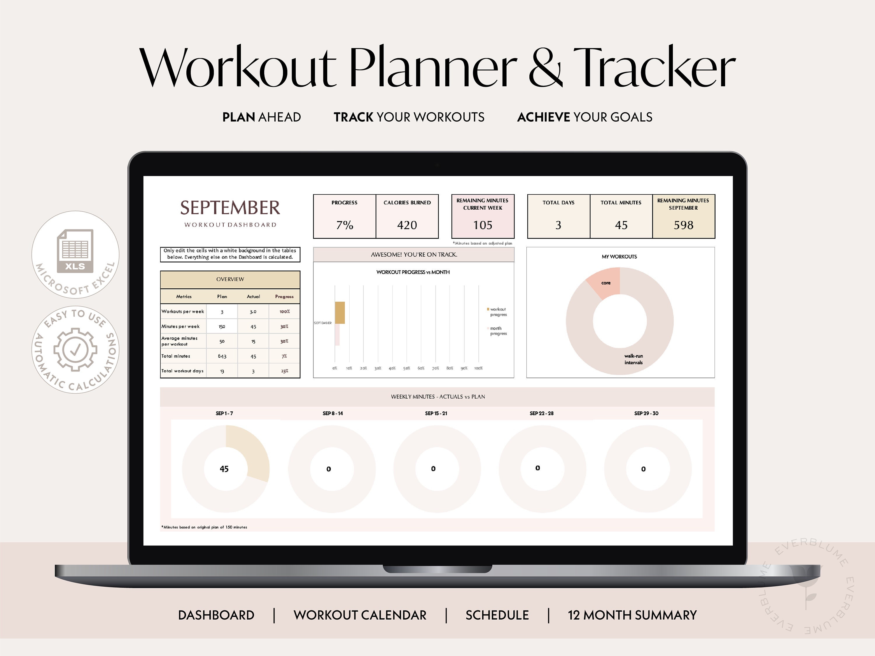 WORKOUT TRACKER Excel Spreadsheet Template, Workout Planner, Monthly ...