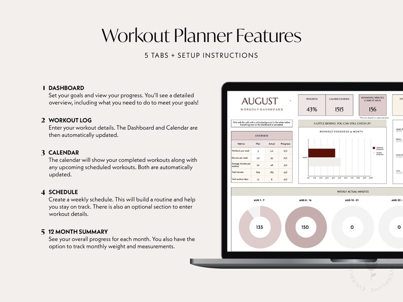 WORKOUT TRACKER Google Sheets Template Workout Planner, Monthly Workout ...