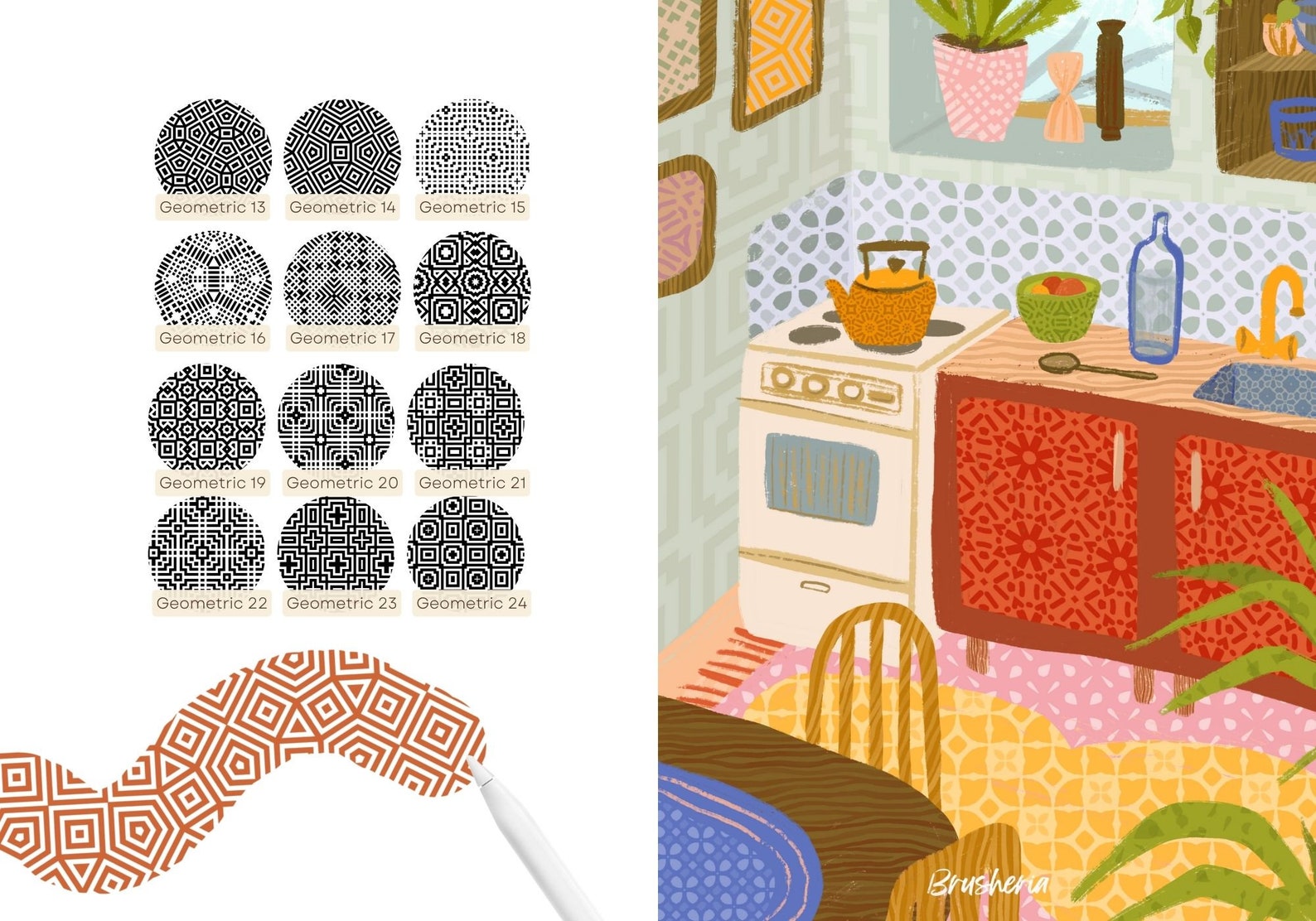 Geometric Pattern Brushes for Procreate, Seamless Patterns Brush Set by ...