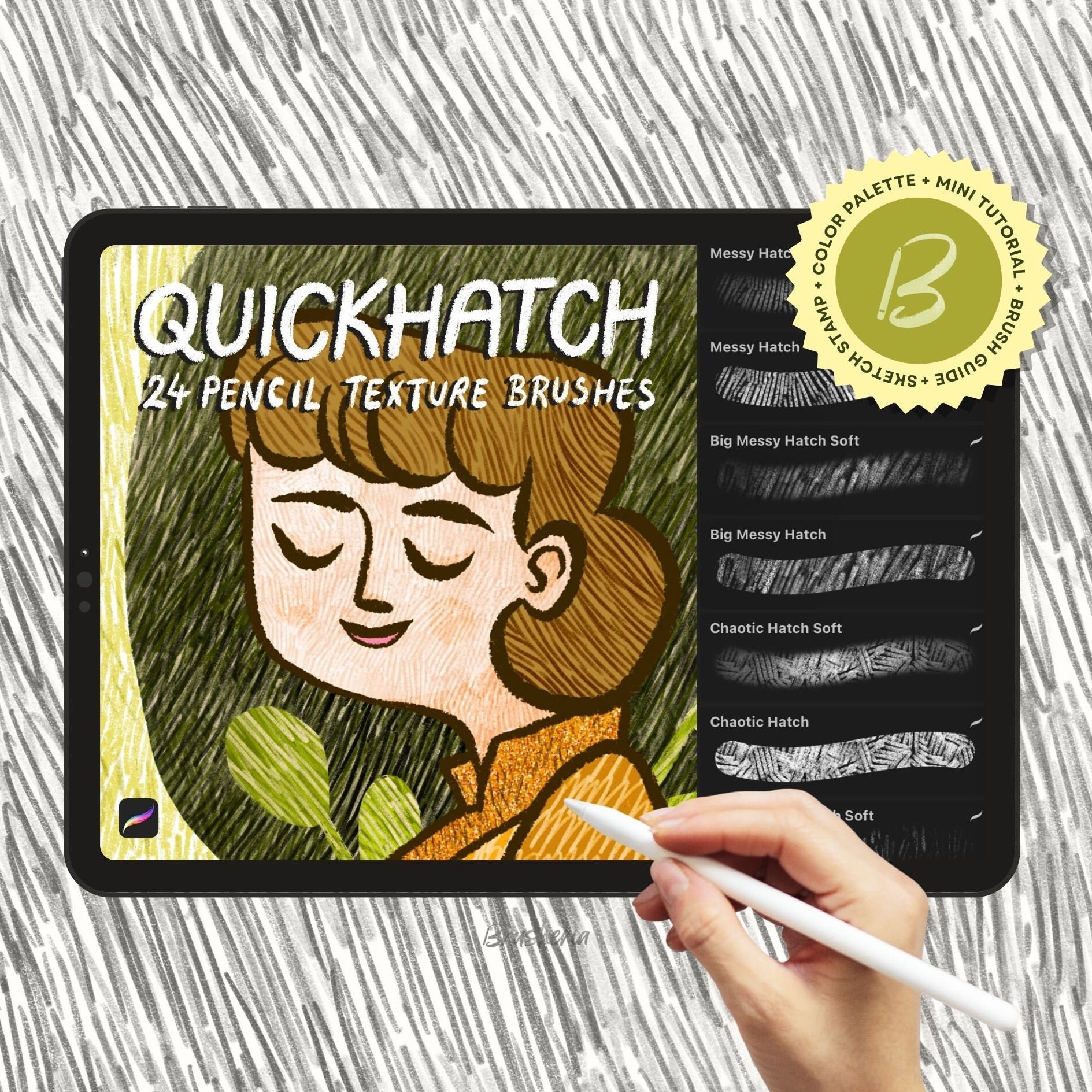 Quick Hatch Pencil Texture Brush Set for Procreate, Hand Drawn Texture ...