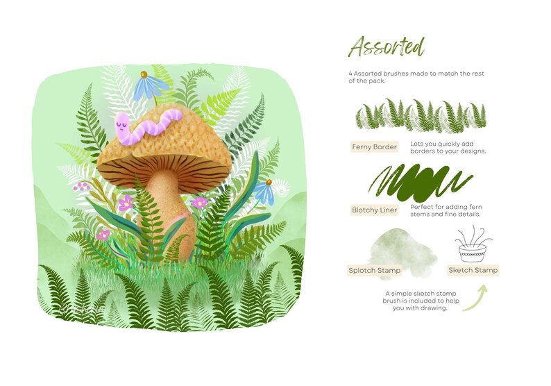 Fern Digital Art Brushes for Procreate, 44 Watercolor Greenery Brushes ...
