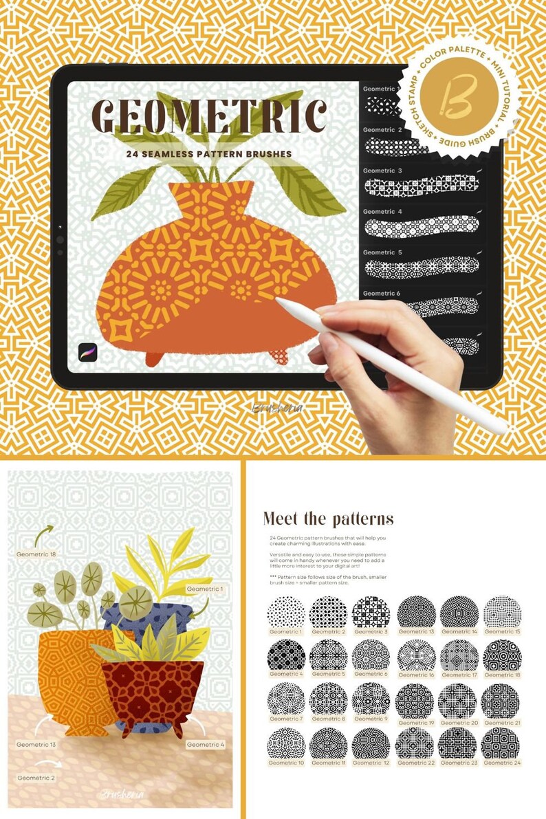 Geometric Pattern Brushes for Procreate, Seamless Patterns Brush Set by ...