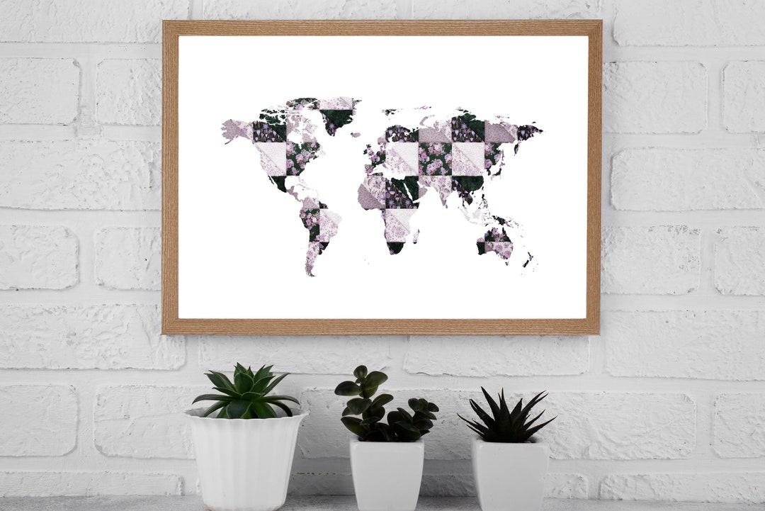 World Map Wall Art, World Map Digital Download, Map Printable, Quilt ...