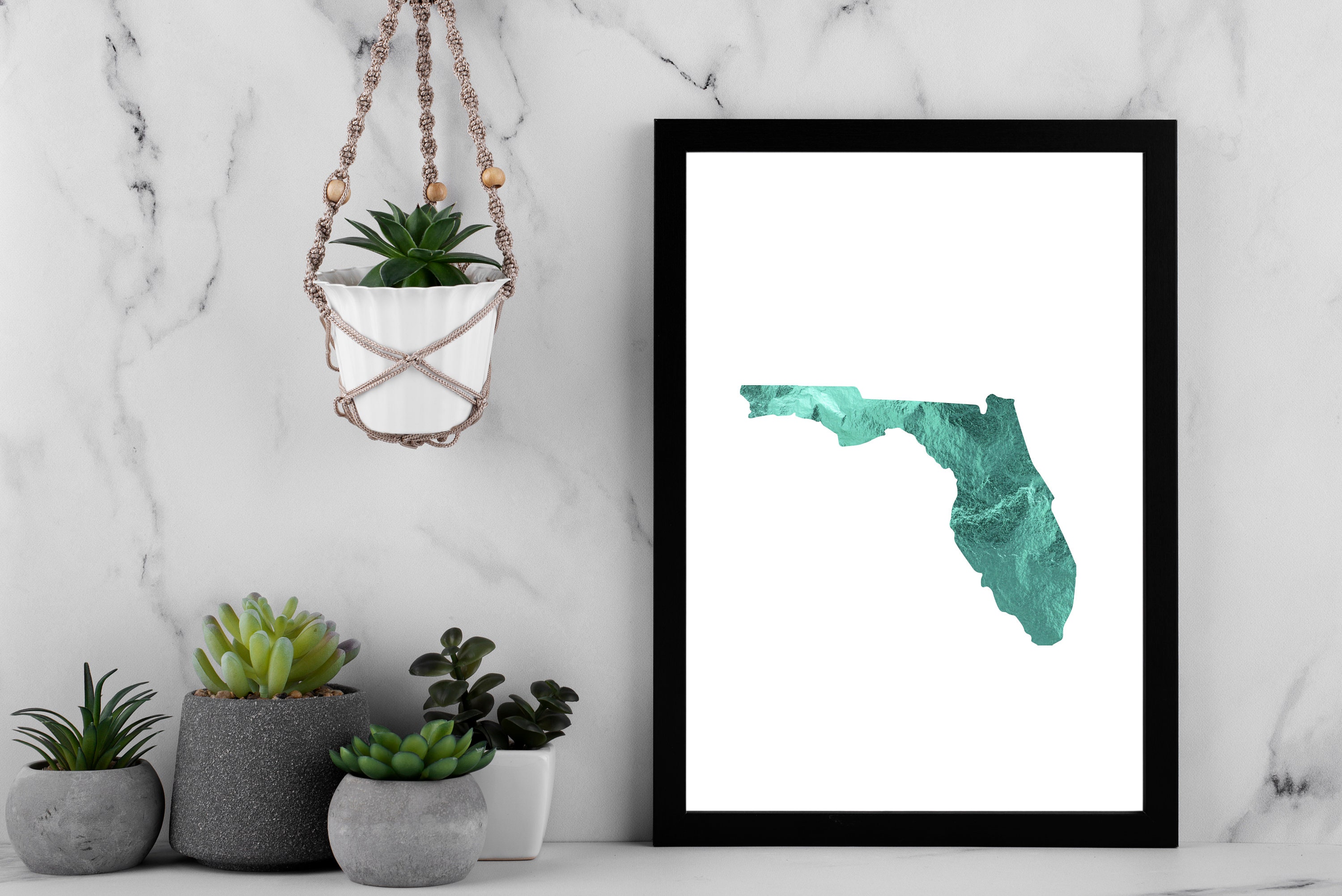 Florida Wall Art, Florida Art Digital Download, Teal Foil Art, Florida ...