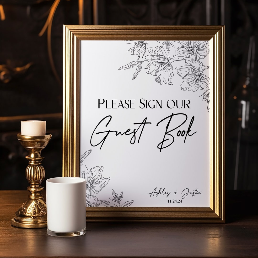 Guest Book Sign Printable, Minimalist Wedding Guestbook Template ...