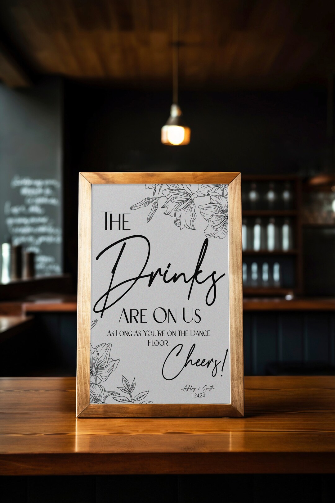 Drinks on Us Wedding Sign Printable, Modern Minimalist Wedding Signage ...