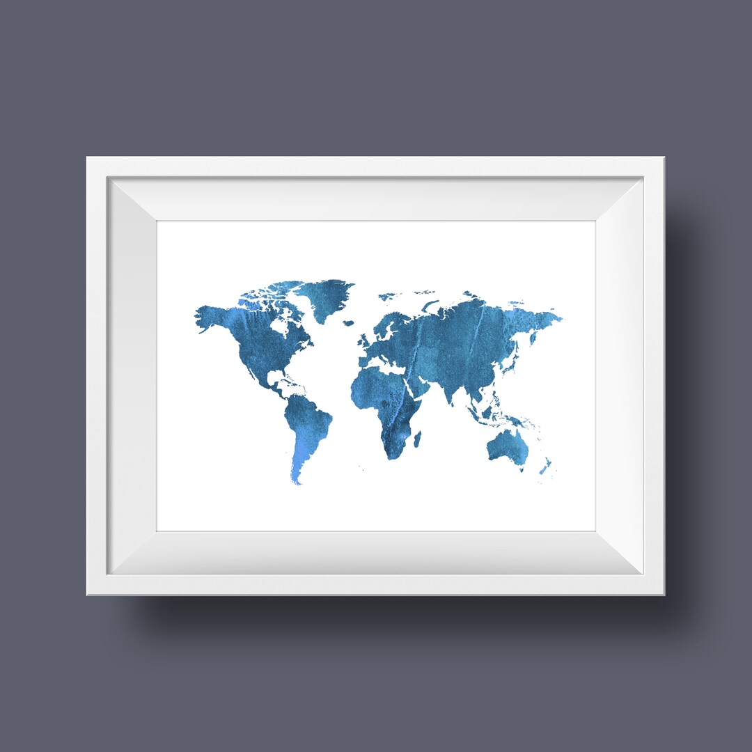 World Map Wall Art, Blue World Map, World Map Digital Download, World ...