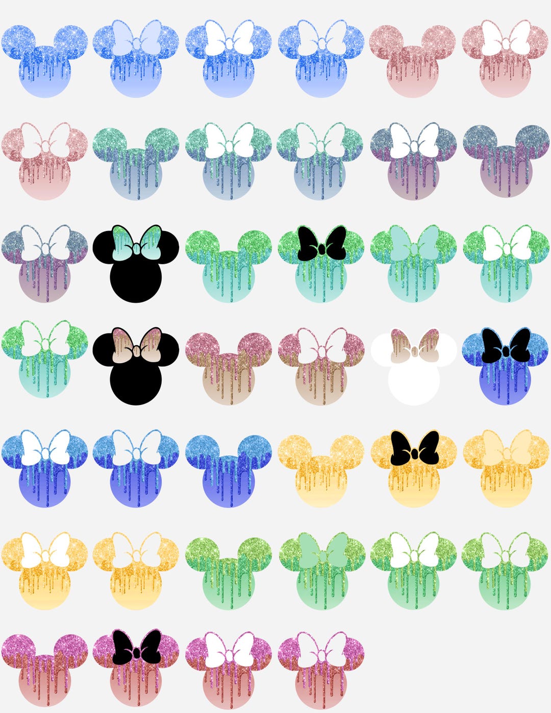 Mickey and Minnie Mouse Ears PNG: Glitter Sparkle Drip Design (digital ...