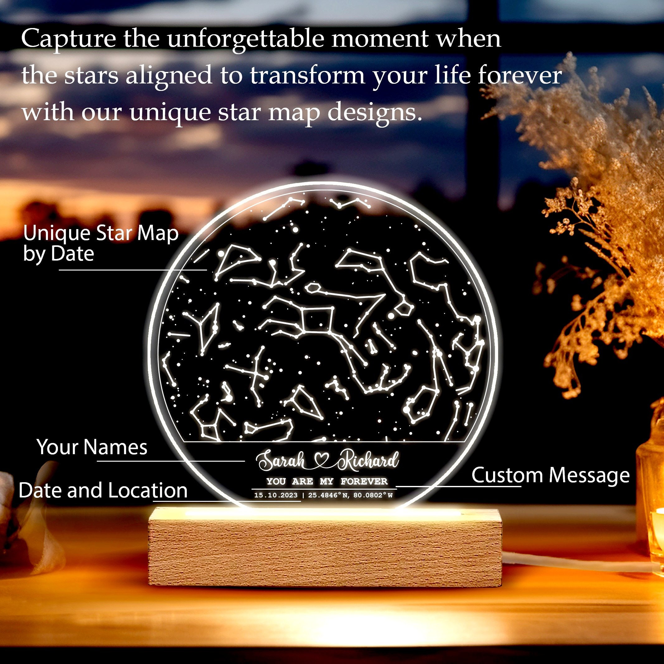 Personalized Constellation Chart Lamp Gift Star Map on Night Light Gift ...