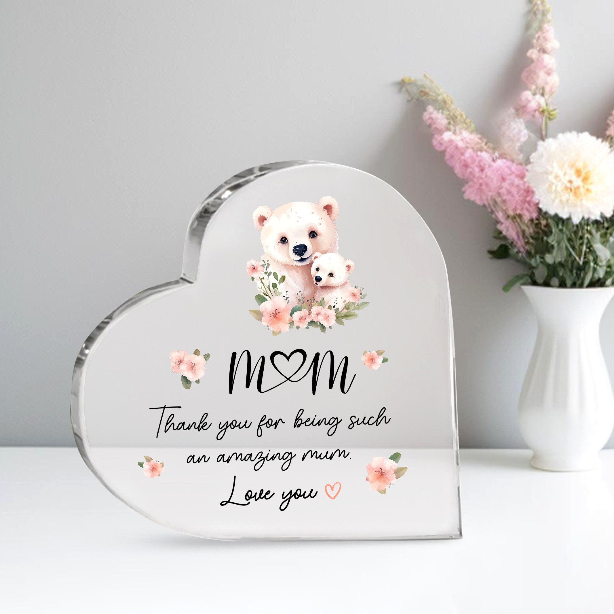 Personalized Name Mom and Kid Hands Heart Acrylic Plaque, Custom Mother ...