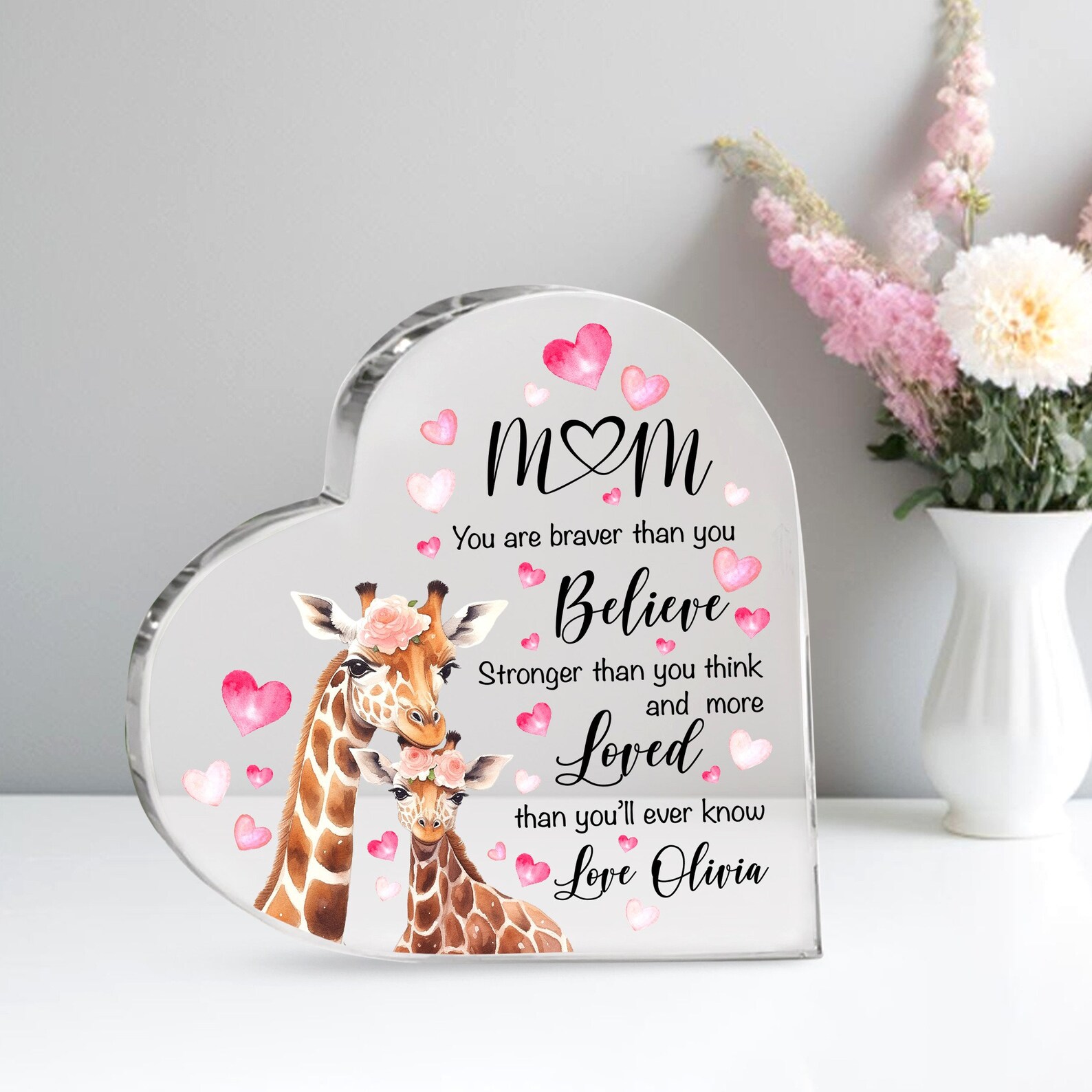 Personalized Name Mom and Kid Hands Heart Acrylic Plaque, Custom Mother ...
