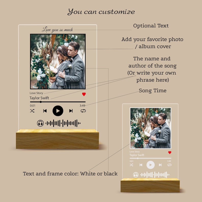 Acrylic Plaque With Custom Photo, Text and Song, QR Code Music Sign ...