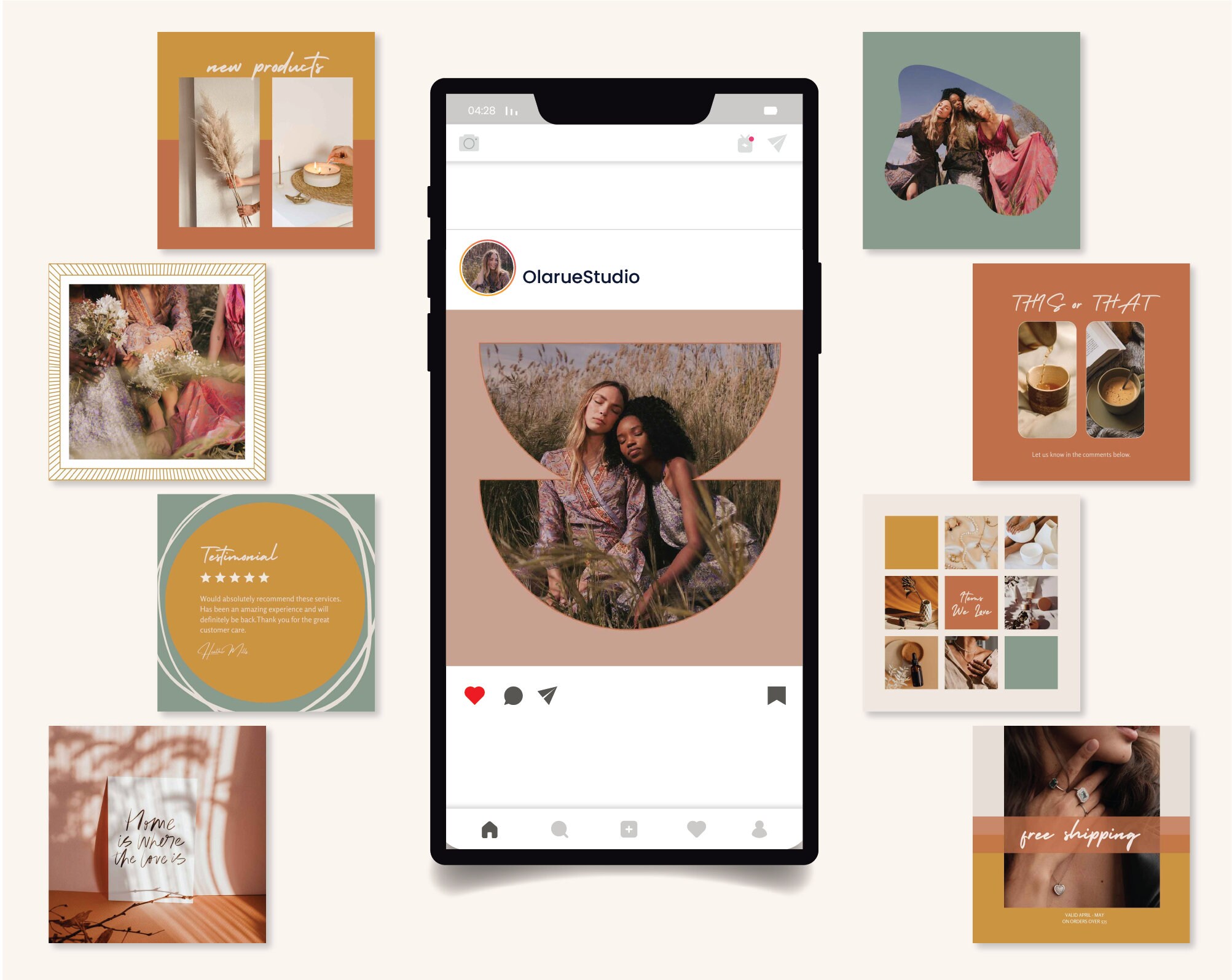 50 Instagram Square Post Templates, Editable Canva Templates, Earthy ...