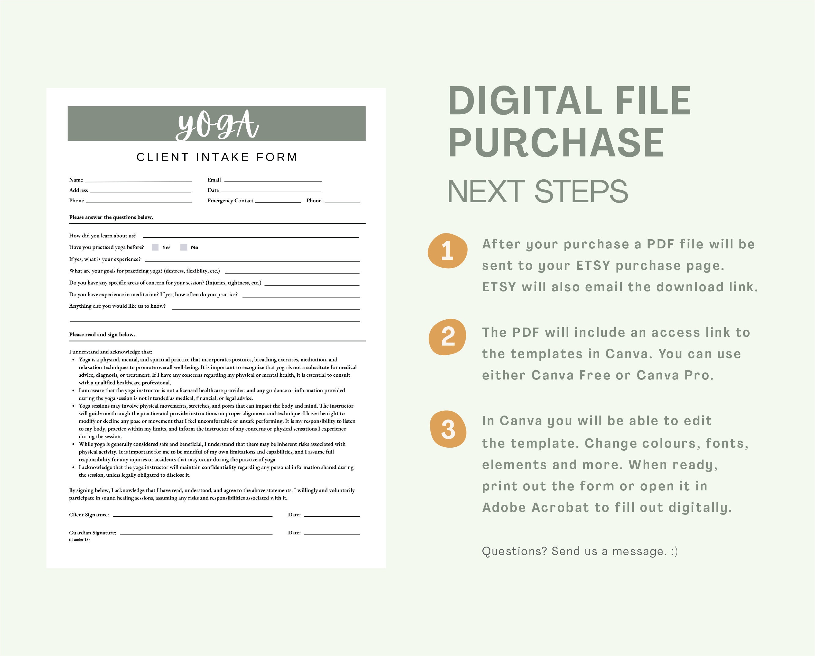 Customizable Yoga Client Intake Form Made in Canva for Yoga - Etsy