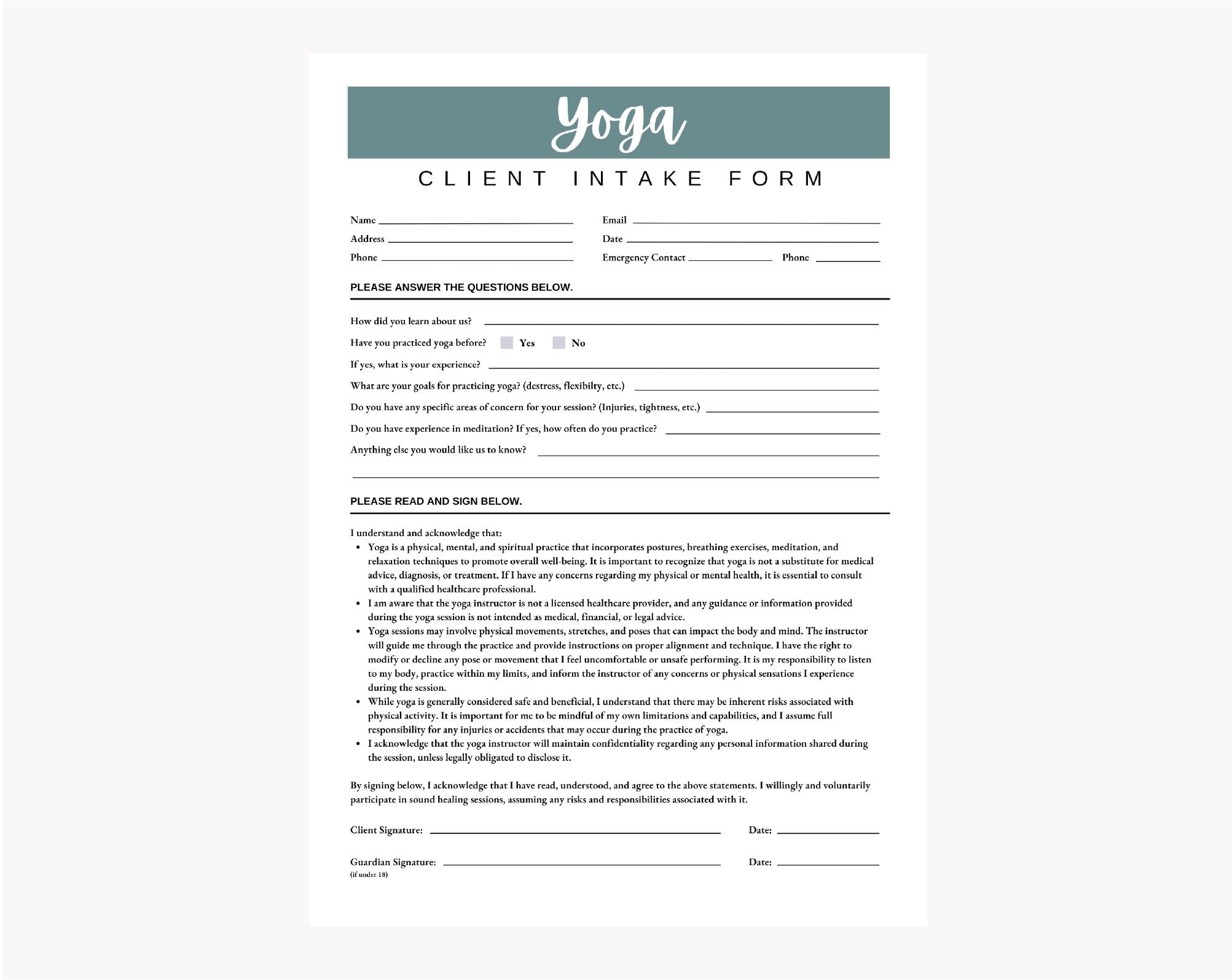 Customizable Yoga Client Intake Form: Canva Template (digital Download ...