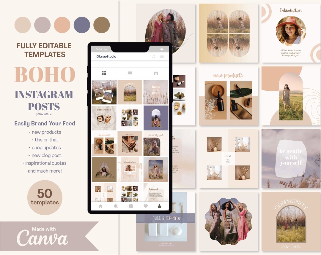 50 Instagram Square Post Templates Editable Canva Templates - Etsy
