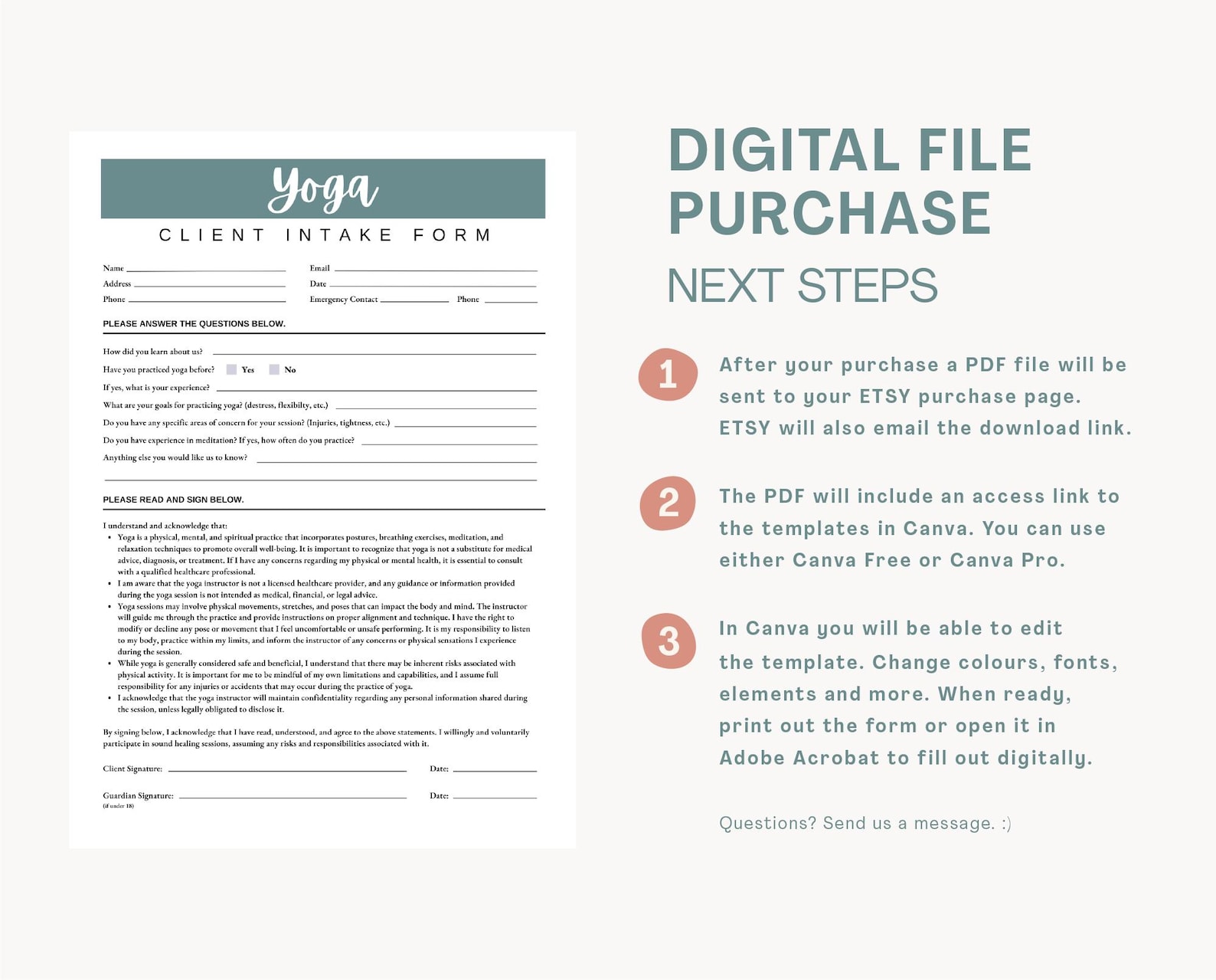 Customizable Yoga Client Intake Form: Canva Template (digital Download ...