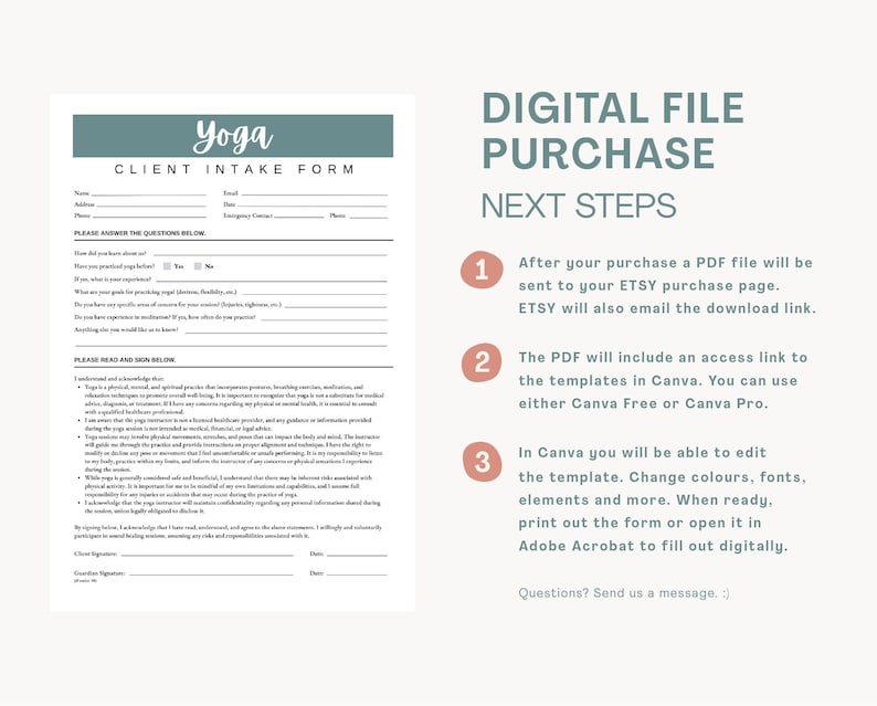 Customizable Yoga Client Intake Form: Canva Template (digital Download ...