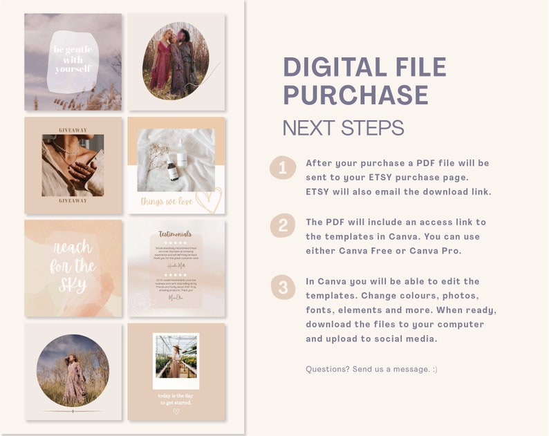 50 Instagram Square Post Templates, Editable Canva Templates, Boho ...