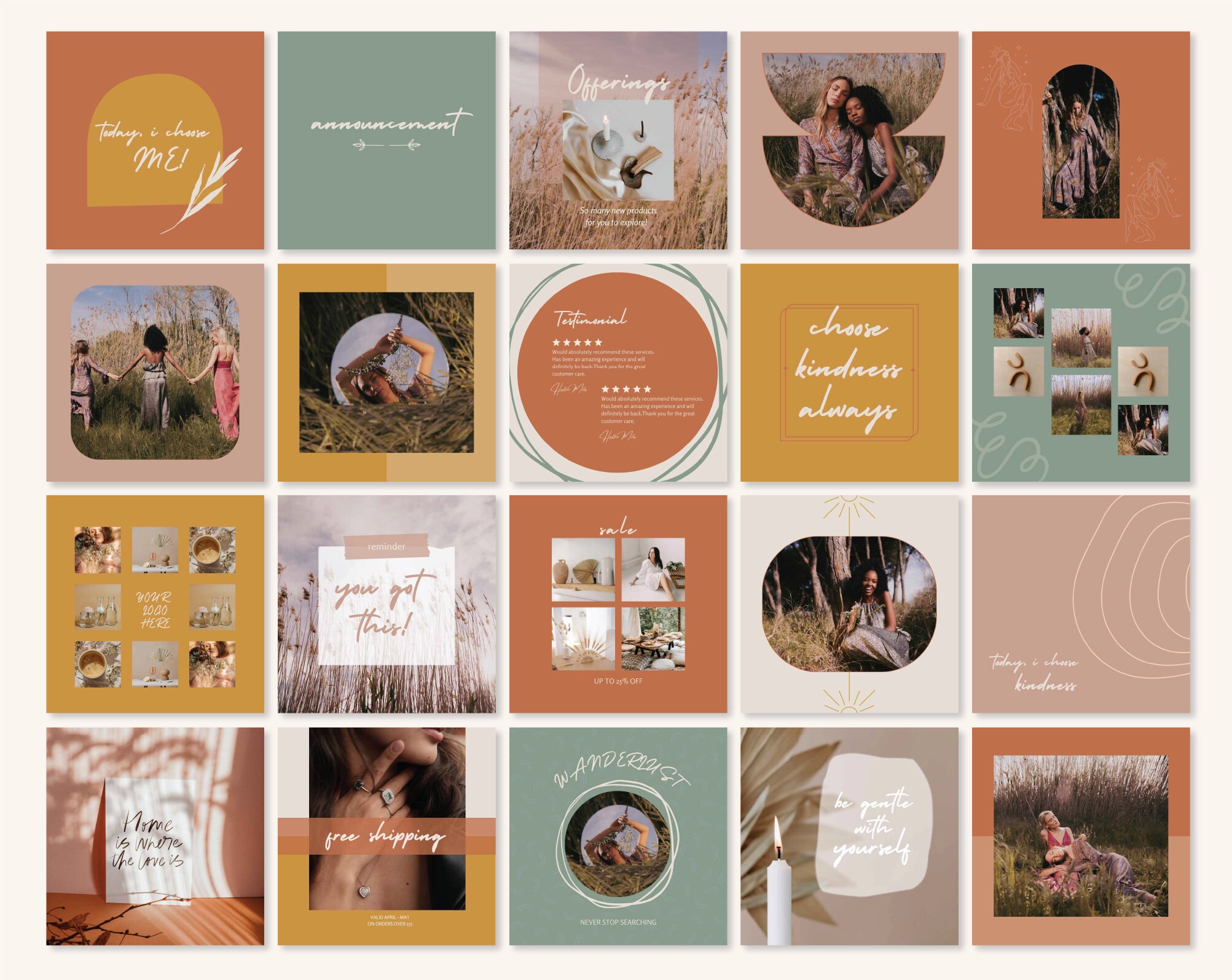 50 Instagram Square Post Templates, Editable Canva Templates, Earthy ...