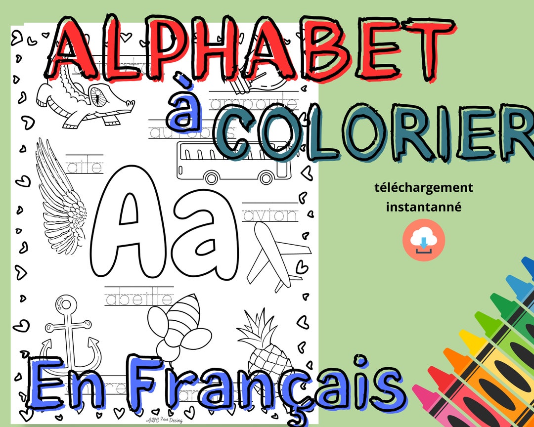 Coloring Alphabet Words to Trace Uppercase and Lowercase Learn French ...